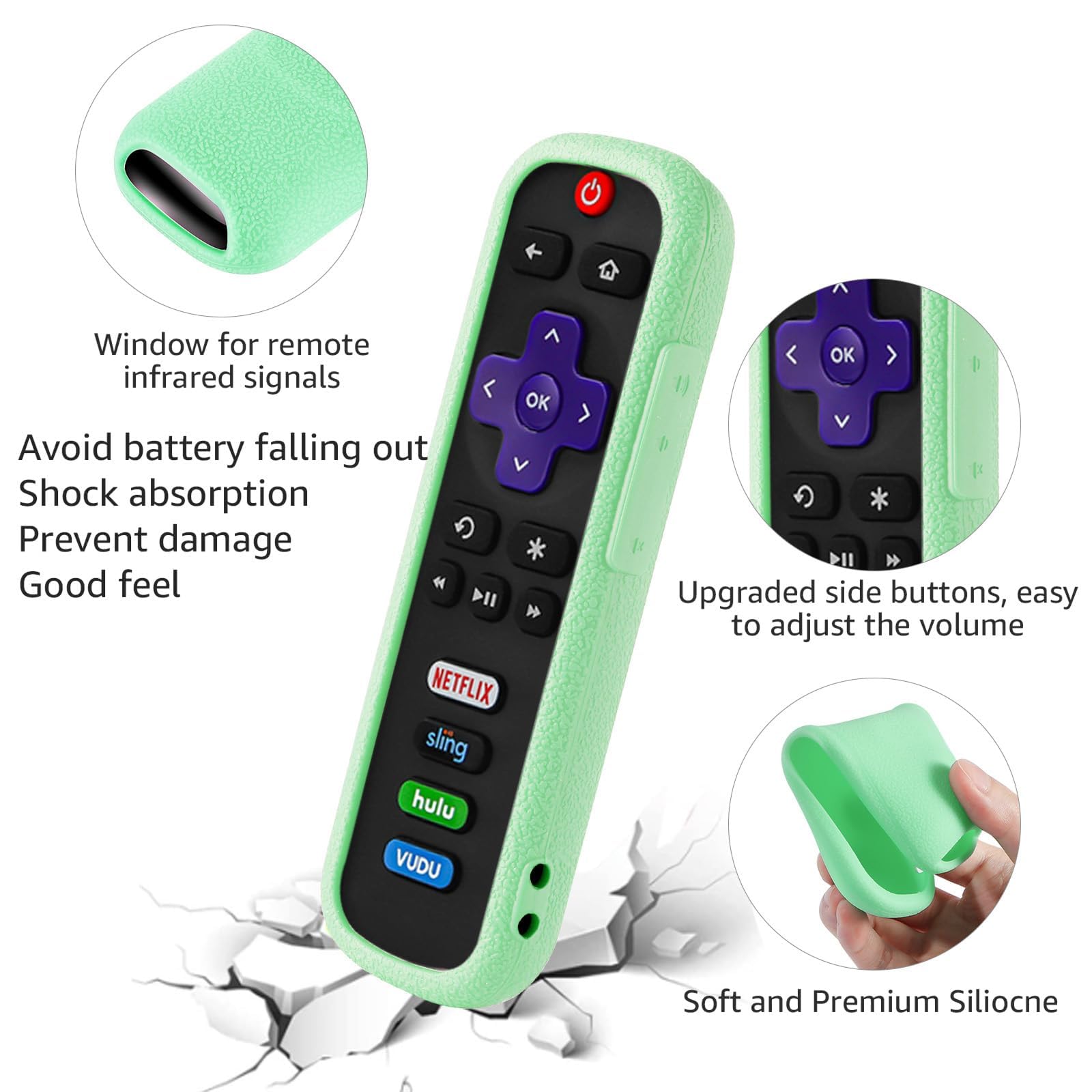 4 Pack Remote Cover for Roku, Case for Hisense/TCL Roku TV Steaming Stick/Express Universal Replacement Controller Silicone Sleeve Skin Glow in The Dark Orange White Light Green Blue with Lanyards