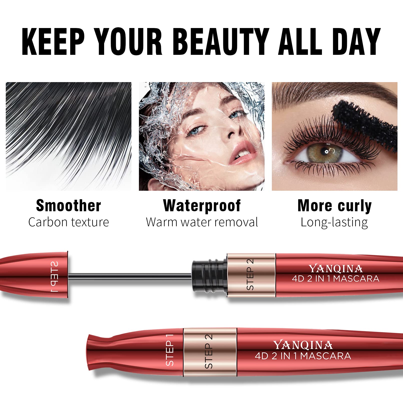 4D Silk Fiber Lash Mascara Black Volume and Length Waterproof Natural All Day Exquisitely Lush Long Lasting Charming Eye Makeup (1PCS)