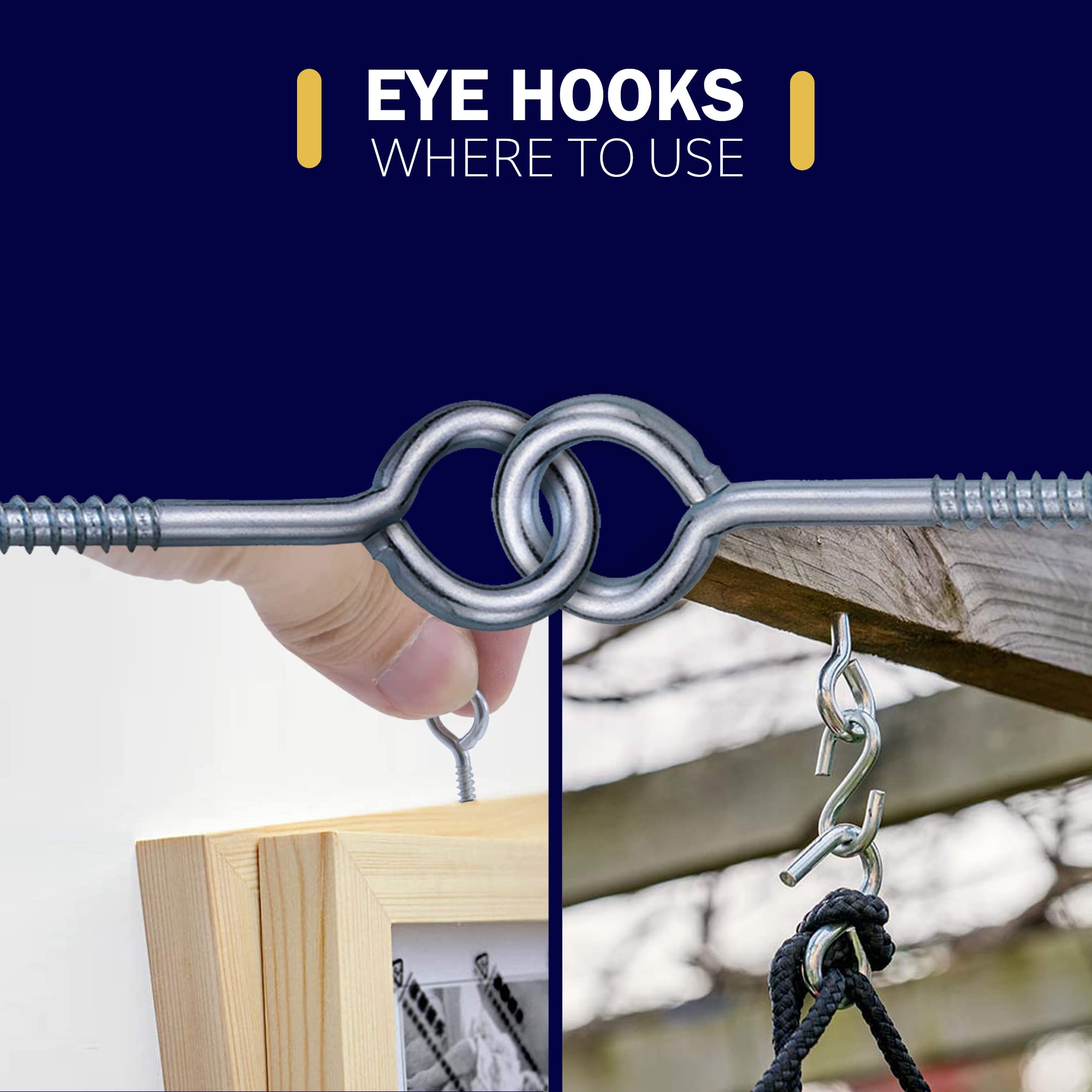 ADEES Pack of 10 Eye Hooks Screw 3.2 Inches for Load Lifting, Securing Cables, Chains & Ropes | Heavy Duty Eye Bolt for Indoor Outdoor Use | Self-Tapping Eye Screws Made to Last