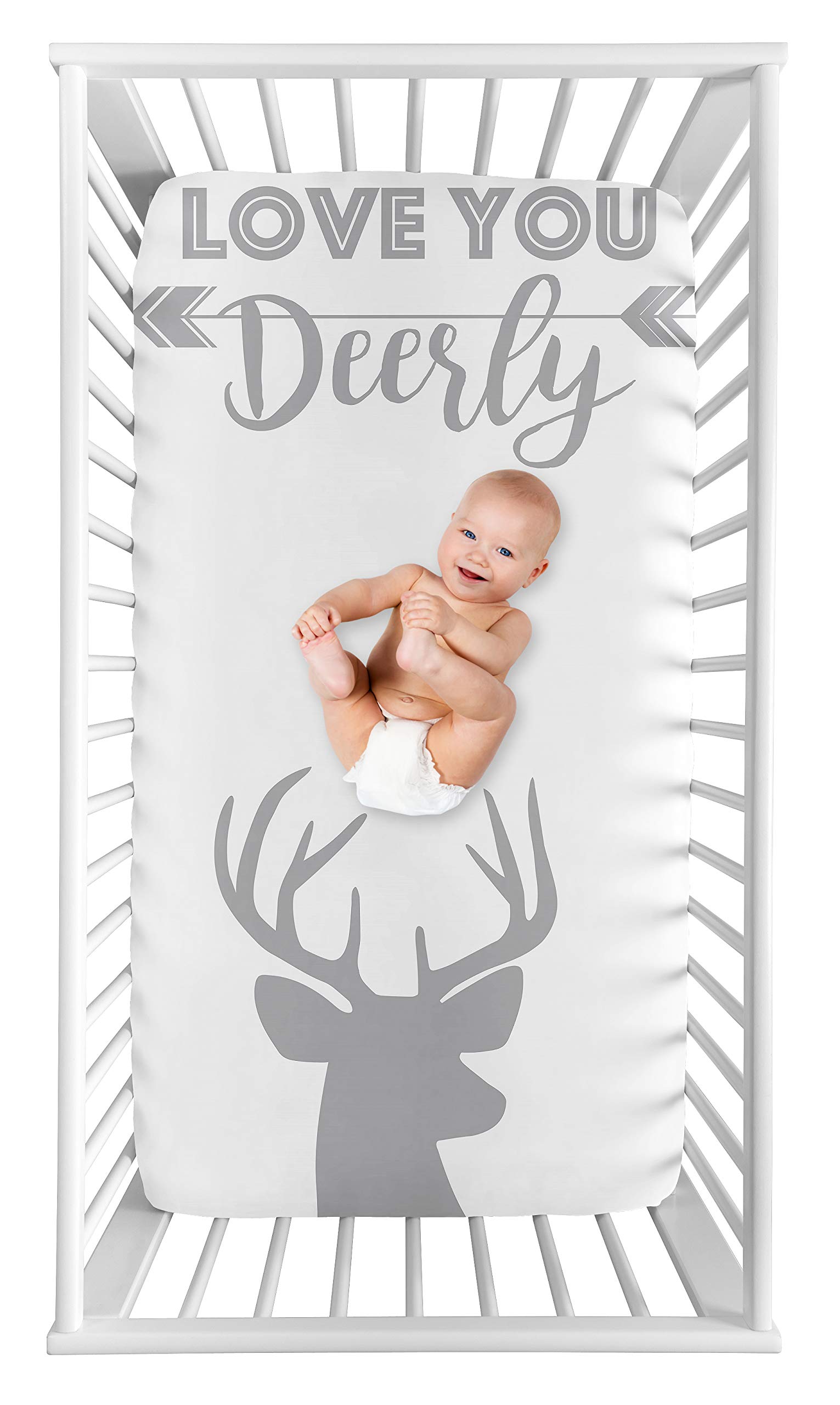 Sweet Jojo Designs Grey Woodland Deer Boy Fitted Crib Sheet Baby or Toddler Bed Nursery Photo Op - Gray and White Stag
