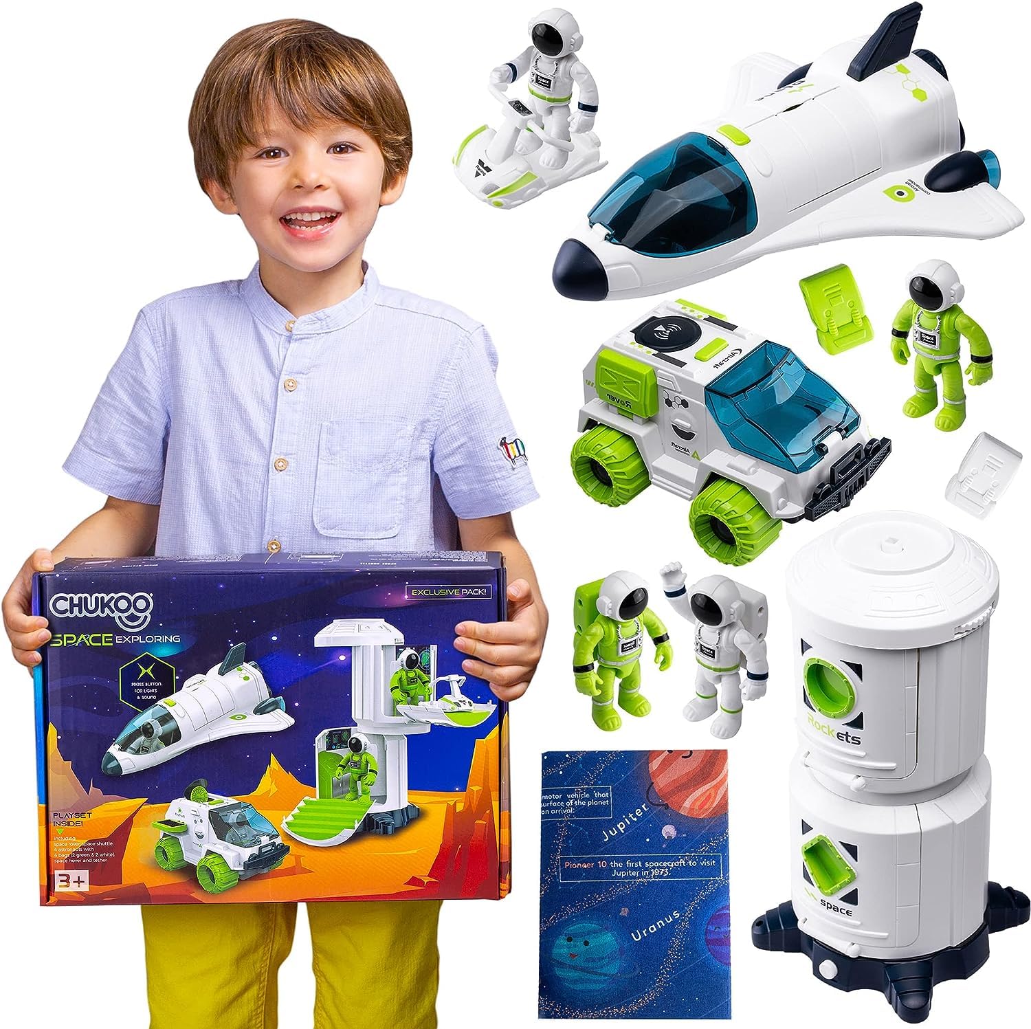 CHUKOO Space Toys for Kids 3 4 5 6 7 8, Space Shuttle with Rocket Ship Toys, 4 Astronaut Toys, Space Station, Space Rover, Outer Space Toys for Boys 5-8, Spaceship Toy, Rocketship Solar System Playset