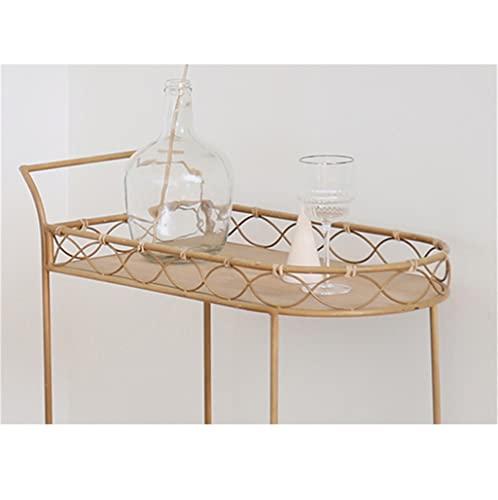 ADFSFD Homestay Dormitory Rattan Kitchen Island Simple Restaurant Balcony Double Layer Cart Coffee Shop Storage Trolley