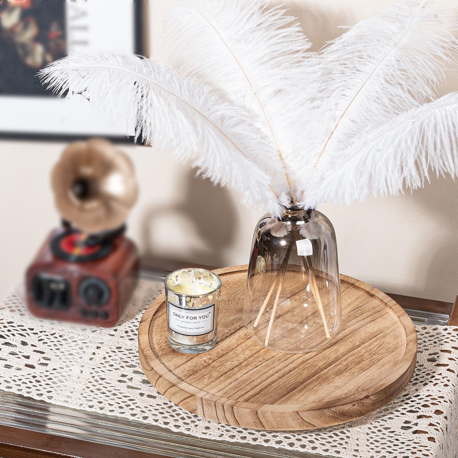 Wood Lazy Susan Organizer Kitchen Turntable for Cabinet Farmhouse Bathroom Decor Round Decorative Tray for Vanity, Counter, Sink, Coffee Table, 10 Inch, Brown