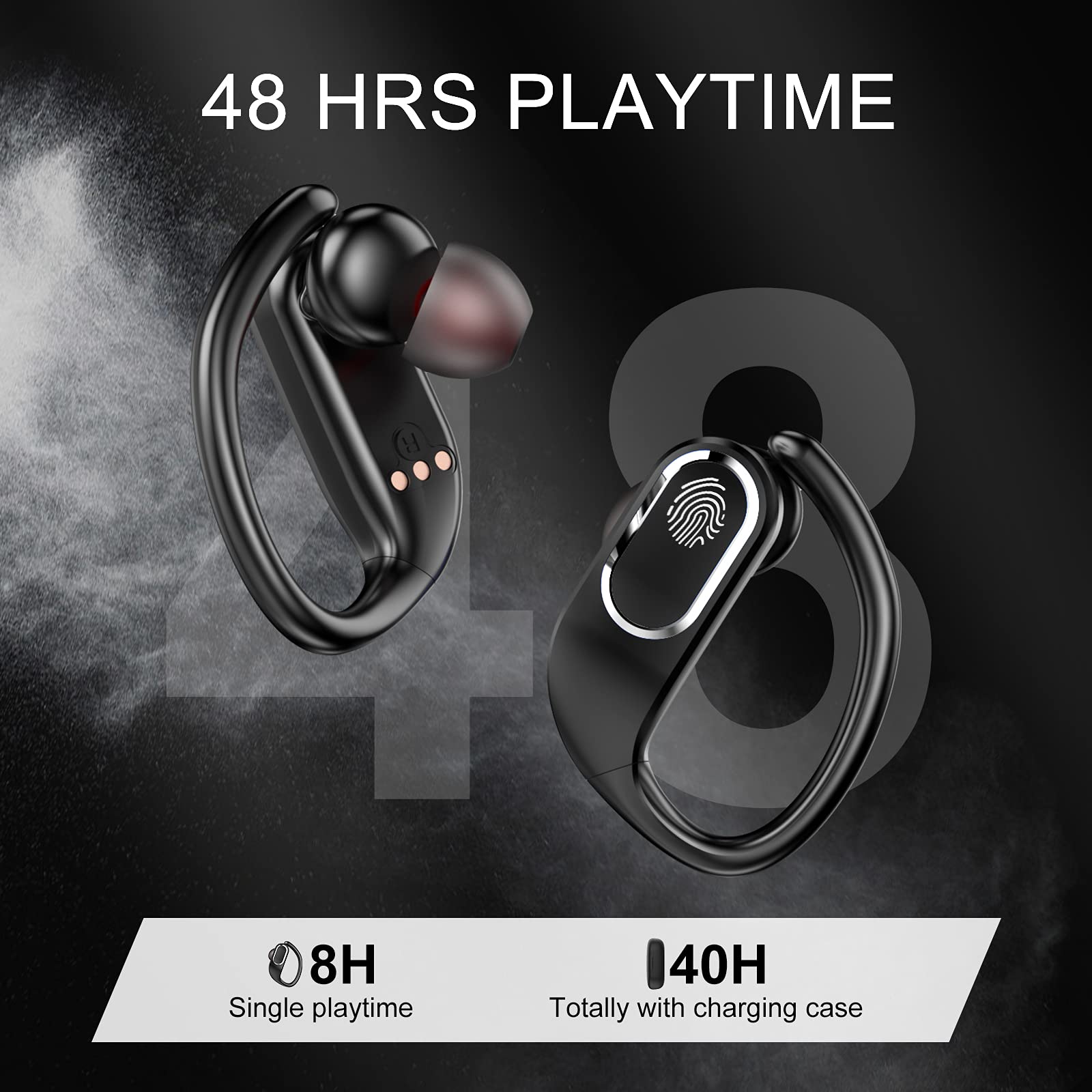 MuGo Wireless Earbuds Sports Bluetooth Headphones Call Noise Reduction 48hrs Playtime Deep Bass in Ear Earphones with Earhooks, 1000mAh Charging Case, Waterproof Built-in HD Mic Headset for Workout