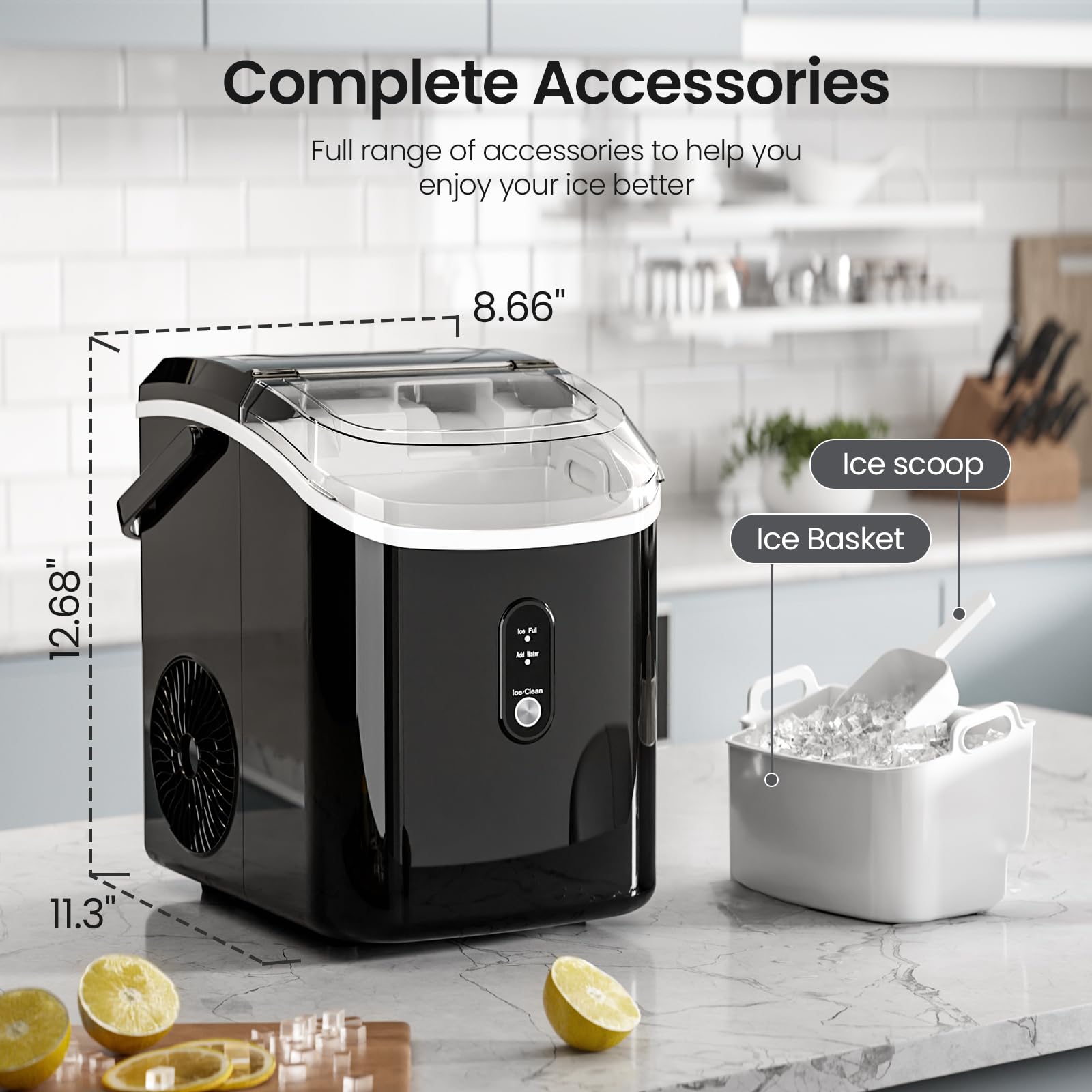 AGLUCKY Nugget Ice Makers Countertop,Portable Pebble Ice Maker Machine with Soft Chewable Ice,35Lbs/24H,One-Click Operation,Self-Cleaning,Crushed Ice Maker for Home/Kitchen(Stainless Steels Silver)