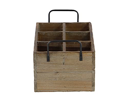 Deco 79 Wood 6 Bottle Wine Holder with Handles, 16" x 9" x 8", Brown