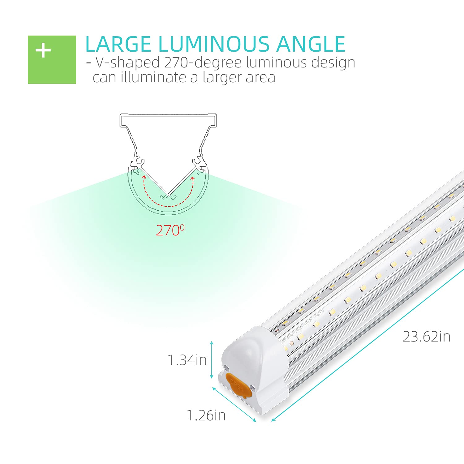 SUCUAYEO (4 Pack) 2FT LED Shop Light, 20W 2500lm 6000K Clear Cover, V-Shape, Linkable T8 LED Light Fixture and Under Cabinet Lights, Corded Electric with Built-in ON/Off Switch