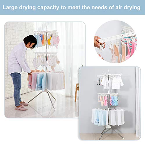 Hershii 3 Tiers Collapsible Clothes Drying Rack Folding Tripod Laundry Garment Storage Hanger Organizer Indoor Outdoor Space Saver with 48 Clips & 16 Towels Bars - Ivory