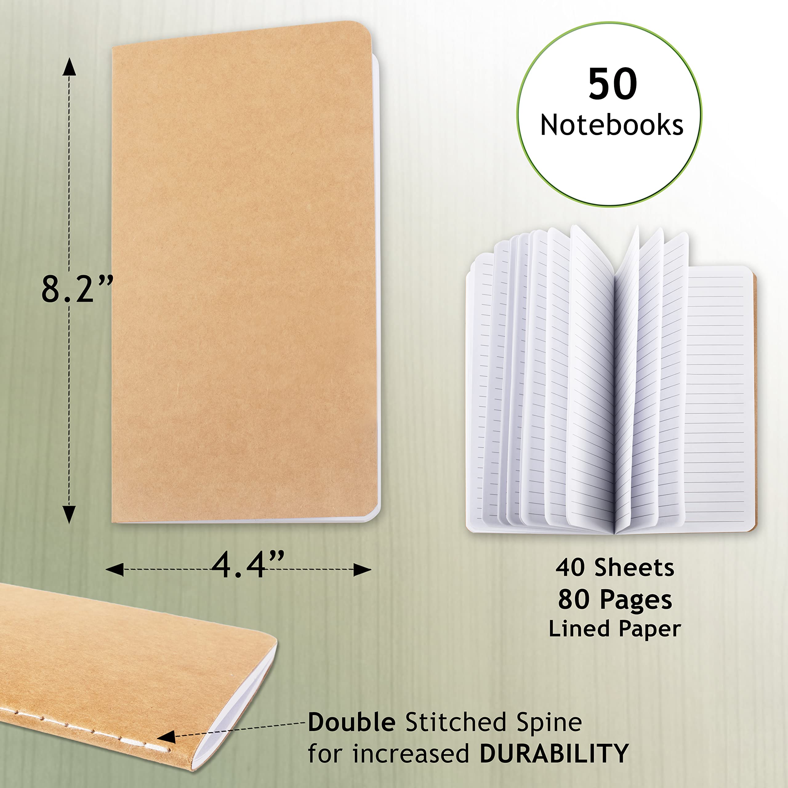 50 Pack Notebook Journals - Travel Notebooks For Memo, Journal, Notes, Diary - Pocket Notebooks Travelers Journal - H5 Lined Notebook - Bulk Journals Sewn Notebook -80 Pages- 4.4 x 8.26 Inches
