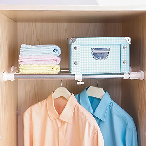 Hershii Closet Tension Shelf & Rod Expandable Metal Storage Rack Adjustable Organizer DIY Divider Separator for Cabinet Wardrobe Cupboard Kitchen Bathroom,15.74-23.62inches, 1 pcs