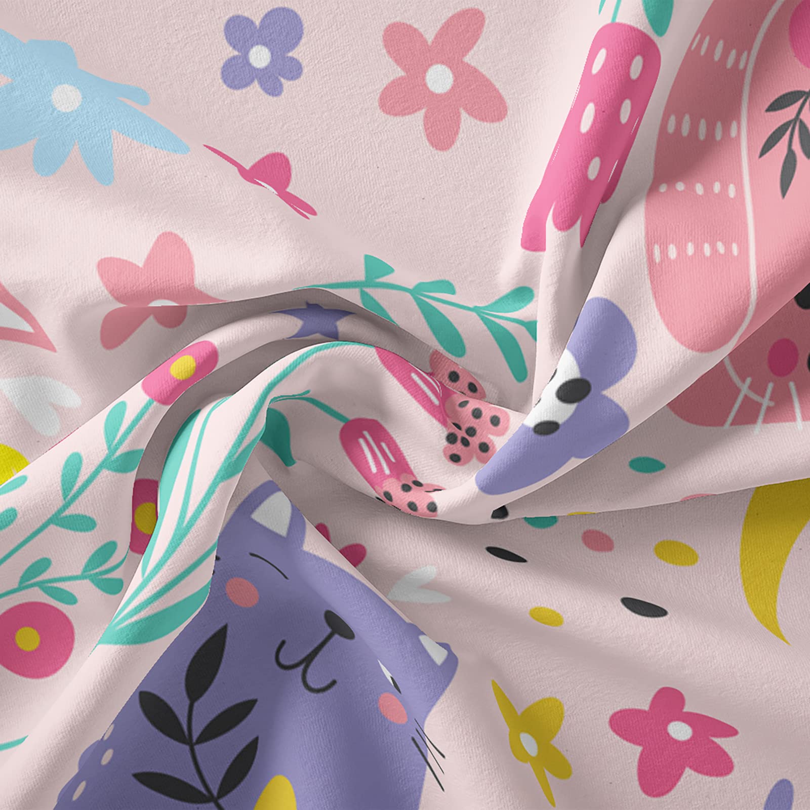 QOOMO Floral Cat Comforter Twin Size,Pink Cat Comforter Set for Kids Teens Girls,3Pcs Bedding Set Printed Comforter with 2 Pillowcases,Down Alternative,Soft and Lightweight(Pink,Twin Size)