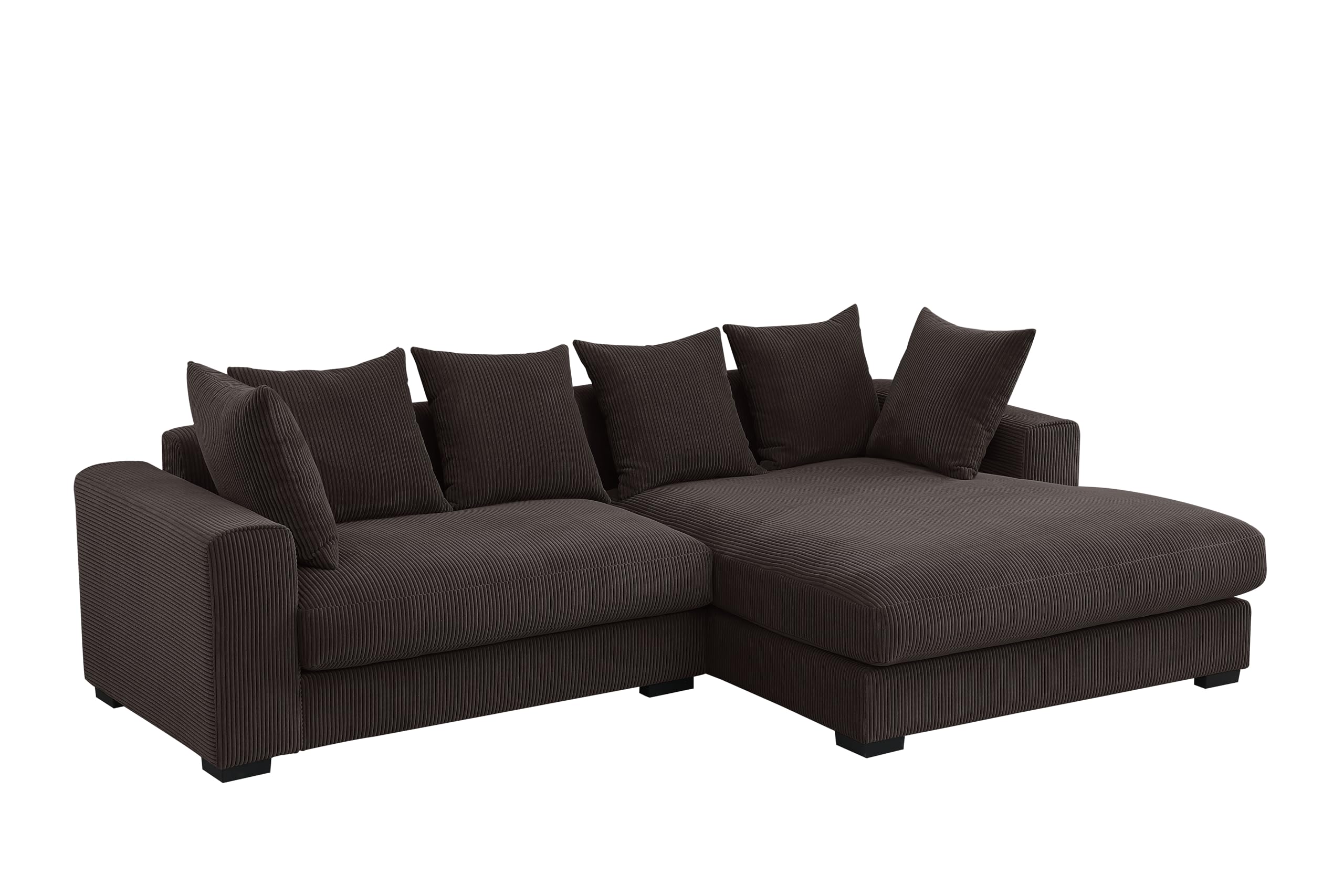 Acosure 110" Modern L-shaped Sectional Sofa with Big Chaise,Upholstered Sleeper Couch W/ 6 Throw Pillows & Generously Armrests,Easy Assembly,Spacious Loveseat for Living Room Apartment Home,Dark Brown