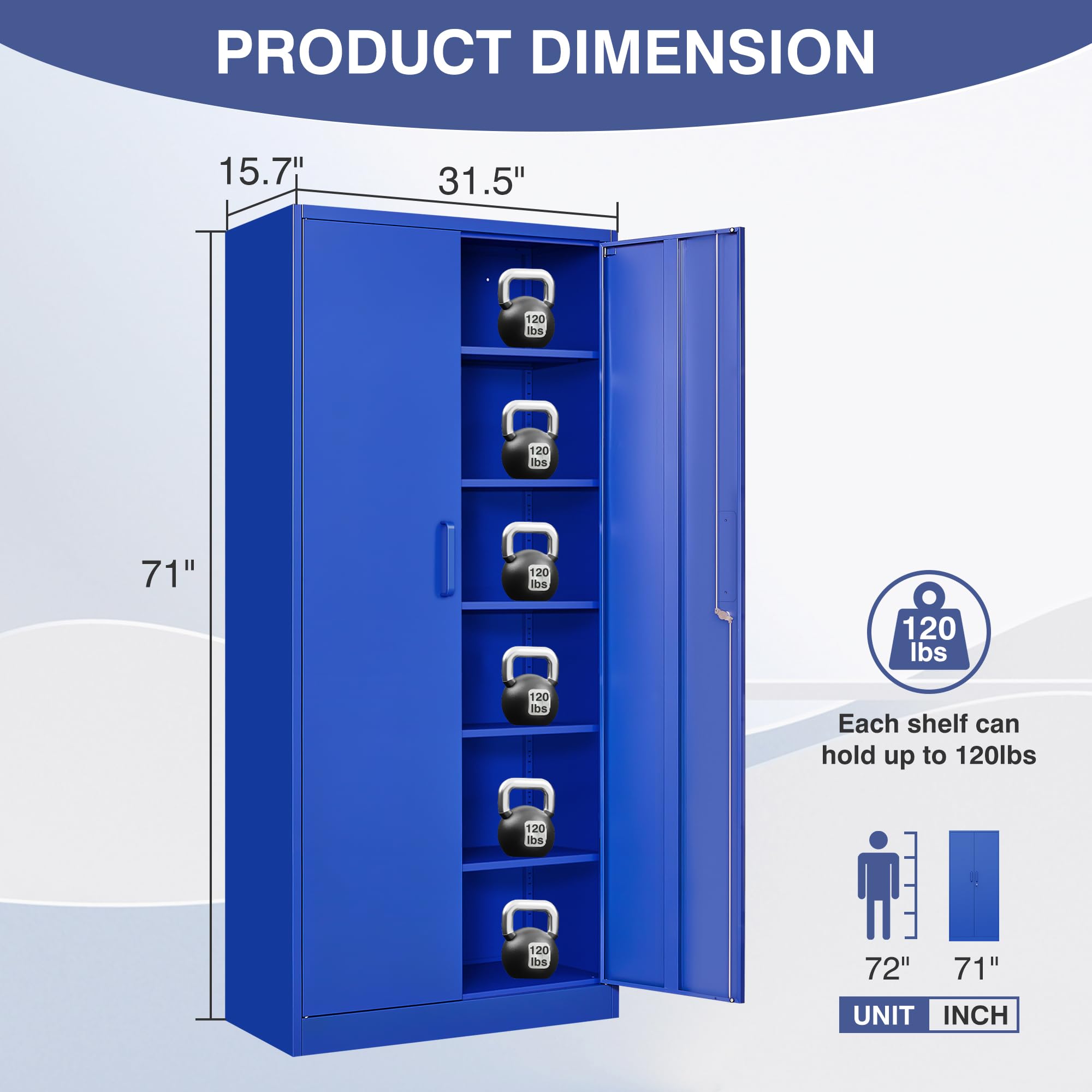 LISSIMO Metal Storage Cabinet,Home Office Cabinet with Doors and Adjustable Shelves,Locking Cabinet with Adjustabl Leg Levelers Assembly Required(Blue)