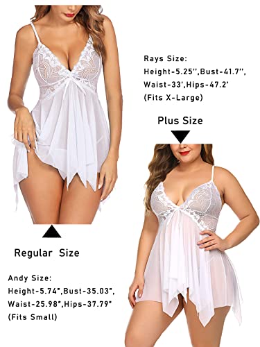 Avidlove Wedding Lingerie for Bride Lace Babydoll Sexy Lace Sleepwear for Women, White, Medium