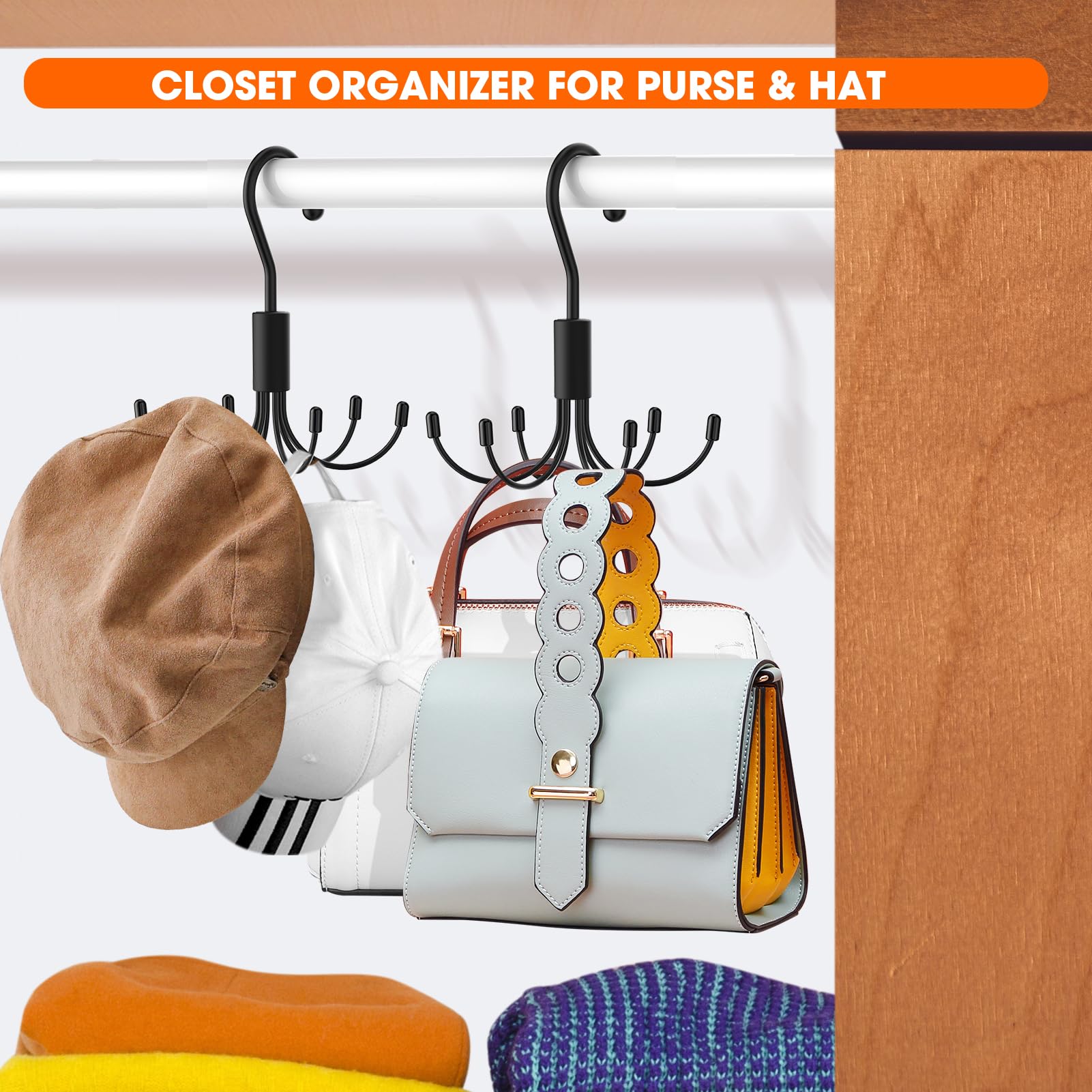 Ulimart Belt Hanger 2 Pack 12 Hooks Belt Hanger for Closet,Belt Organizer with 360 Degree Rotation,Closet Organizer and Storage for Hanging Belt,Purse,Hats,Ties,Scarves,Camisoles,Tank Top(Black)