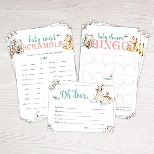30 Woodland Invitations with Diaper Raffle and Books for the Baby Cards