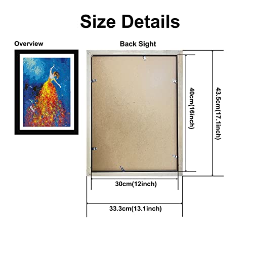 Betionol 12x16 Picture Frame 2 Pack, Display 12x16in/30x40cm Diamond Painting Kits/Photos/Prints, Black Natural Solid Wood Picture Frame with Acrylic Protection Glass, Back Mat And Hanging Kit