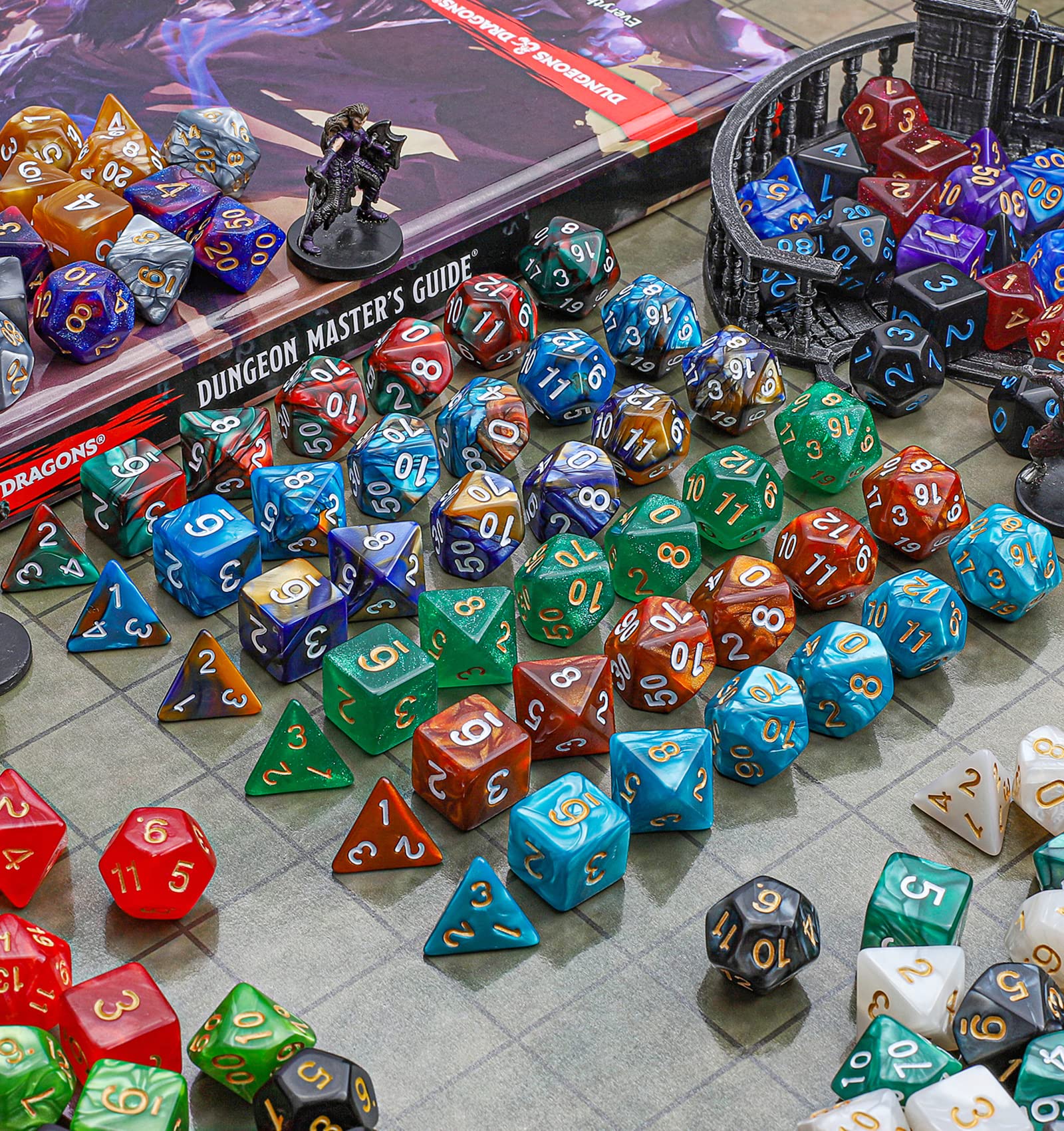 CiaraQ DND Dice Sets - 26 X 7 Polyhedral Dice (182pcs) with a Large Drawstring Bag Great for Dungeons and Dragons, Role Playing Table Game.