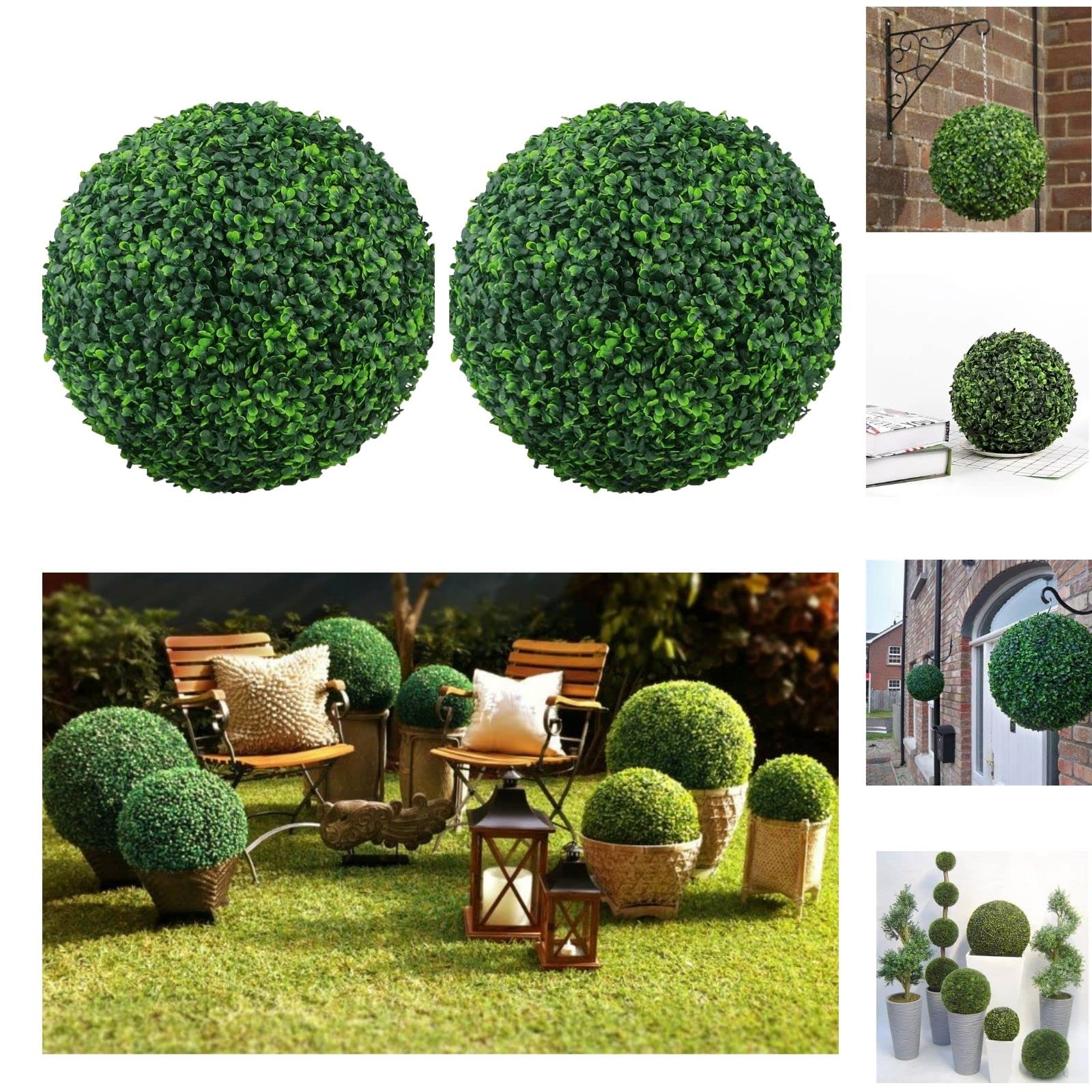 Coregreen Artificial Plant Topiary Ball 2 PCS 13.8Inch 4 Layers Faux Round Boxwood Decorative Balls for Backyard, Balcony, Garden, Wedding Party, Home Office Decor (13.8inch)