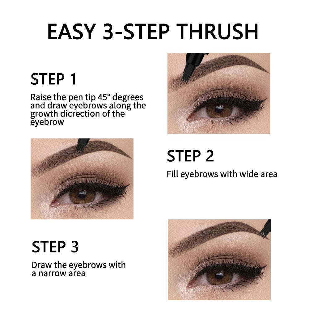 QUEMISS Eyebrow Pen Microblading 4 Fork Tip Eyebrow Pencil Creates Lasting MakeUp Professional Natural Brow Pen Cover Sparse Areas Daily Waterproof 3D Brow Pencil (04#Gray Brown)