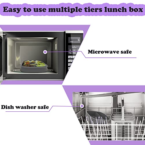 CocoMeiwei Bento Box Adult Lunch Box, Bento Lunch Box with 5 Silicone Cupcake Liners, Leak-proof Bento Lunch Box Containers 3 Tiers 50oz, 6compartments Large Capacity for Working Grey