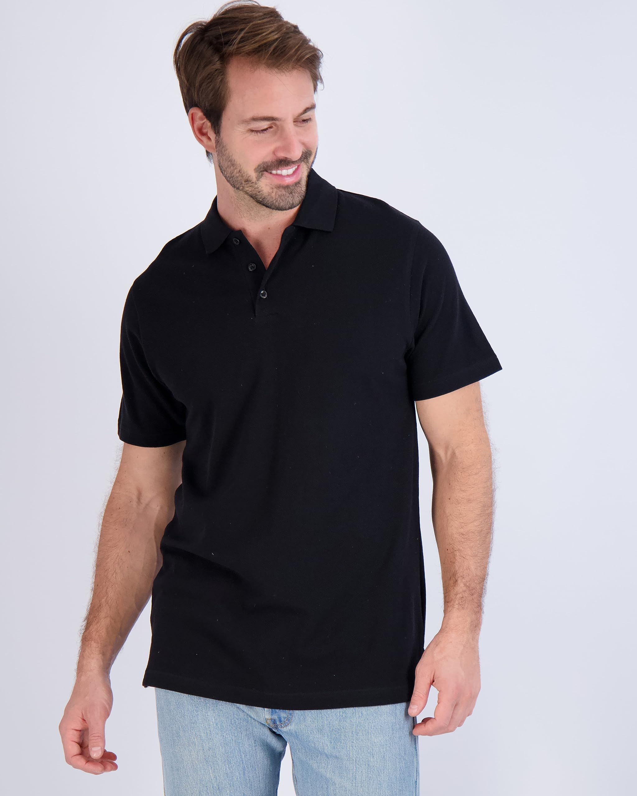 4 Pack: Mens Cotton Pique Men Quick Dry Dri Fit Polo Shirt Short Sleeve Button Collared Work Dress Tee Golf Tennis Clothing Active Wear Athletic Performance Tech Casual T Shirts - Set 7, S
