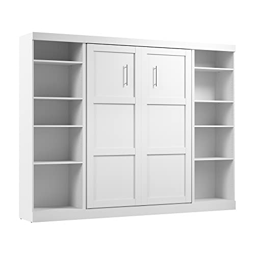 Bestar Pur Full Murphy Bed with 2 Shelving Units, 109-inch Space-Saving Wall Bed with Storage