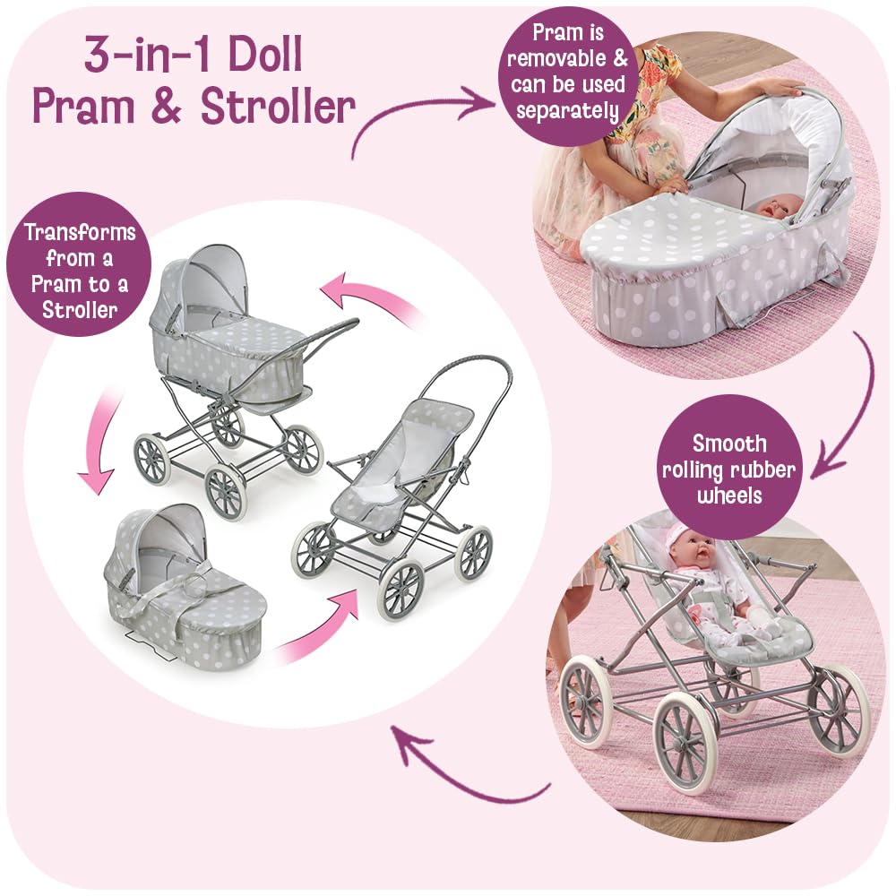 Badger Basket English Style Doll Stroller β Fits 18 to 22-inch Dolls, Classic Pretend Play Toy with Adjustable Canopy