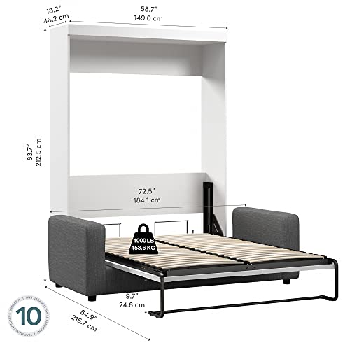Bestar Pur Murphy Sofa, Space-Saving Wall Bed for Multipurpose Guest Room, Full, White