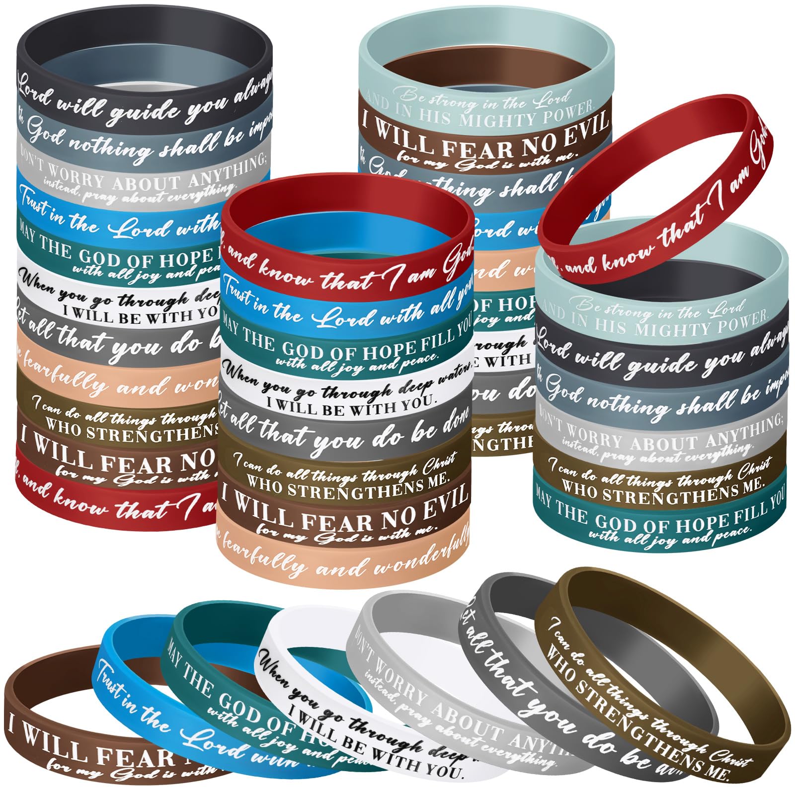 Ecation Bible Verses Bracelets Bulk Scripture Silicone Bracelets Inspirational Motivational Quote Rubber Wristbands Christian Bracelets for Women Men Easter Carnival Party Favors(48 Pcs,Classic)