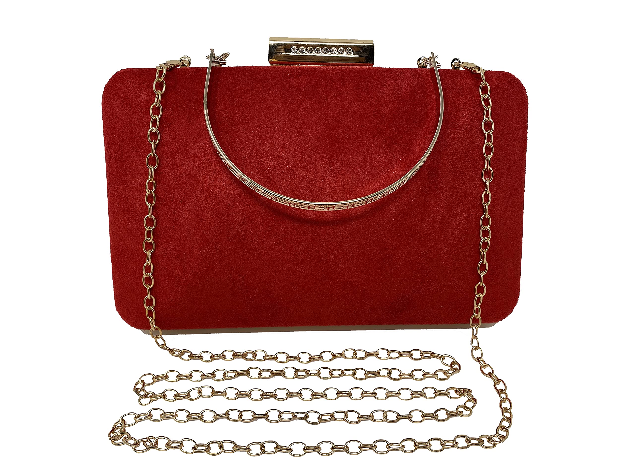 Cirilla Women Velvet Evening Bag Clutch Purse Crossbody Bag With Handle and Chain for Wedding Cocktail Party Banquet (Red)