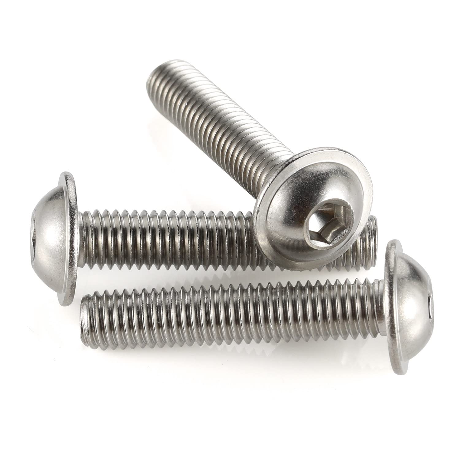 M8-1.25 x 60mm Flanged Button Head Socket Cap Screw Bolts, 304 Stainless Steel 18-8, Allen Socket Drive, Bright Finish, Fully Threaded, Pack of 10