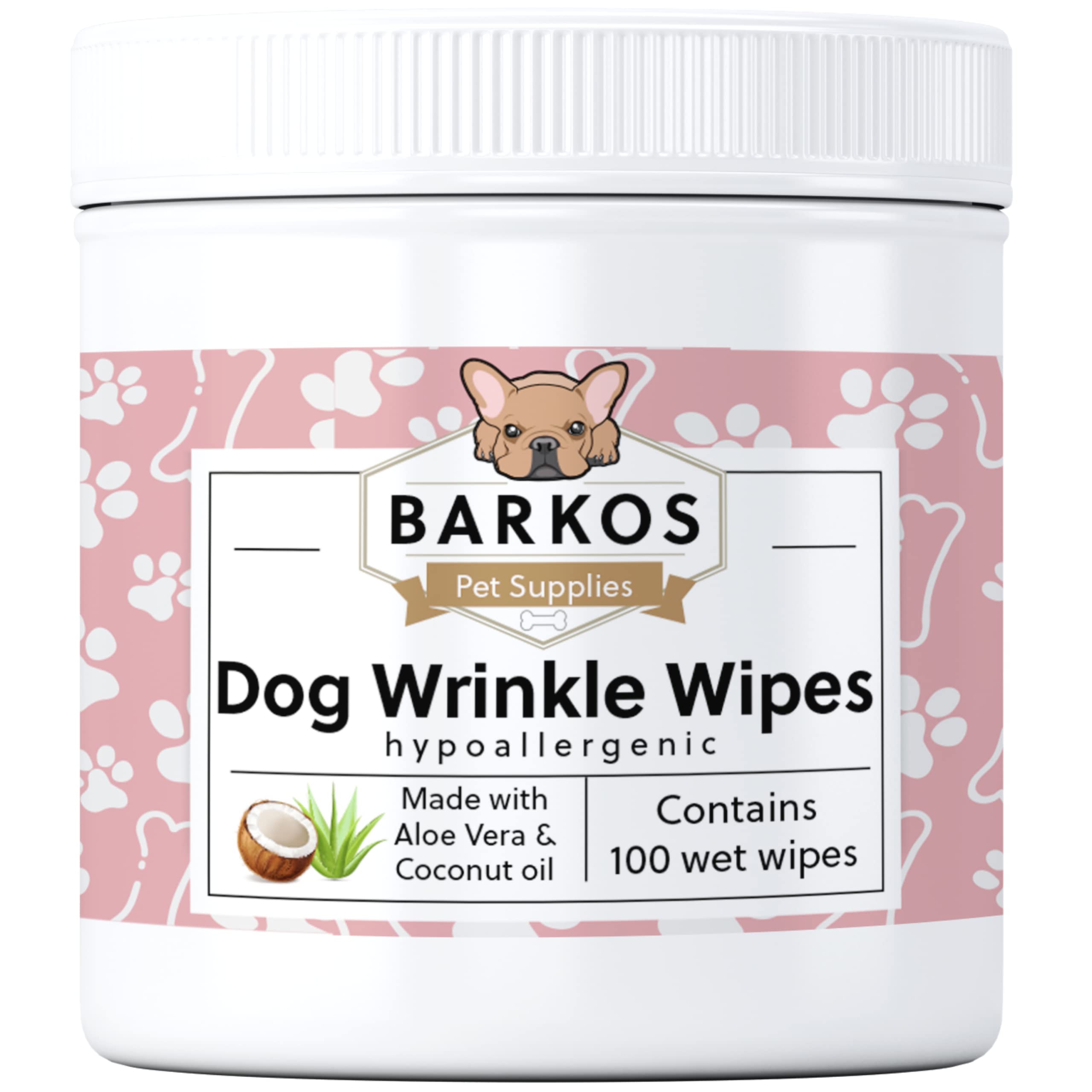 Barkos Pet Supplies Wrinkle Wipes for Dogs | Bulldog, French Bulldog, Pug, English Bulldog | Cleans & Soothes Wrinkles, Folds, Tear Stain, Tail Pockets & Paws, Anti-Itch | 100 Soft Cotton Pads…