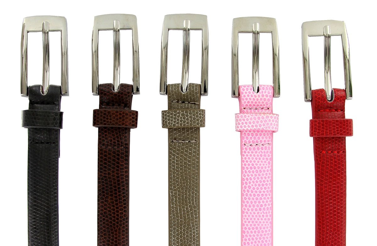 7045 Women's Skinny Lizard Embossed Leather Casual Dress Belt (Red, Small)