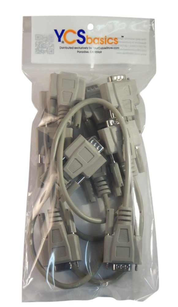 Five Pack of YCS Basics 1 Foot DB9 9 Pin Serial / RS232 Male/Female Extension Cables