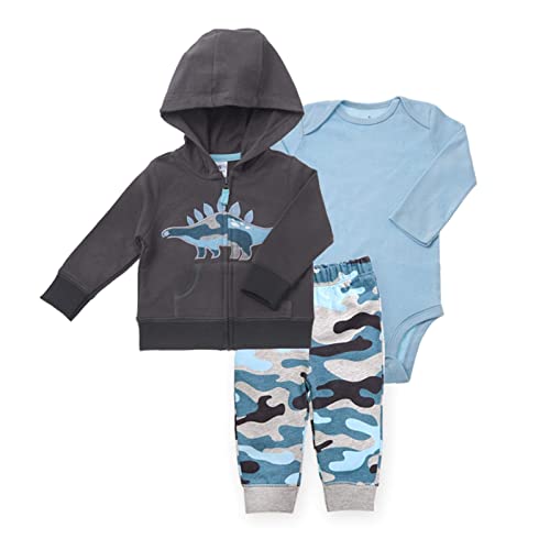 Gorboig 3-6 Month Boy Clothes Hoodie Jacket Long Sleeve Bodysuit Pant Set Dinosaur 3PCS Outfit(camo,6m)