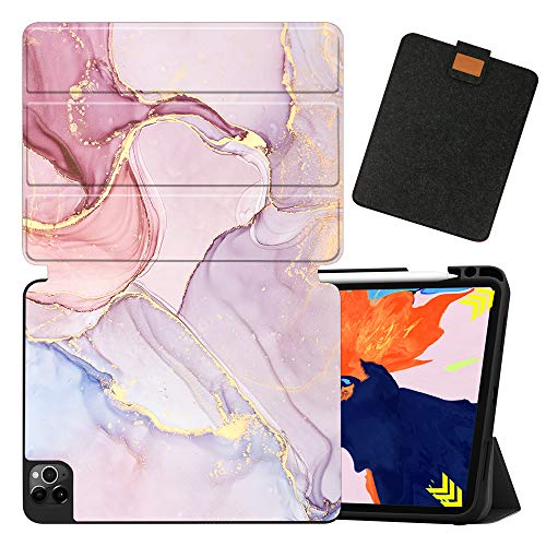 MAITTAO 2 in 1 iPad Pro 12.9 Case 2020 Release (4th Gen) Soft TPU Back Cover with Tablet Sleeve, Support Apple Pencil Holder & Wireless Charging & Auto Wake/Sleep for 2020 iPad Pro 12.9,Marble 17