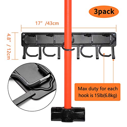 YueTong All Metal Garden Tool Organizer,Adjustable Garage Wall Organizers and Storage,Heavy Duty Wall Mount Holder with Hooks for Broom,Rake,Mop,Shovel.(3 Pack)