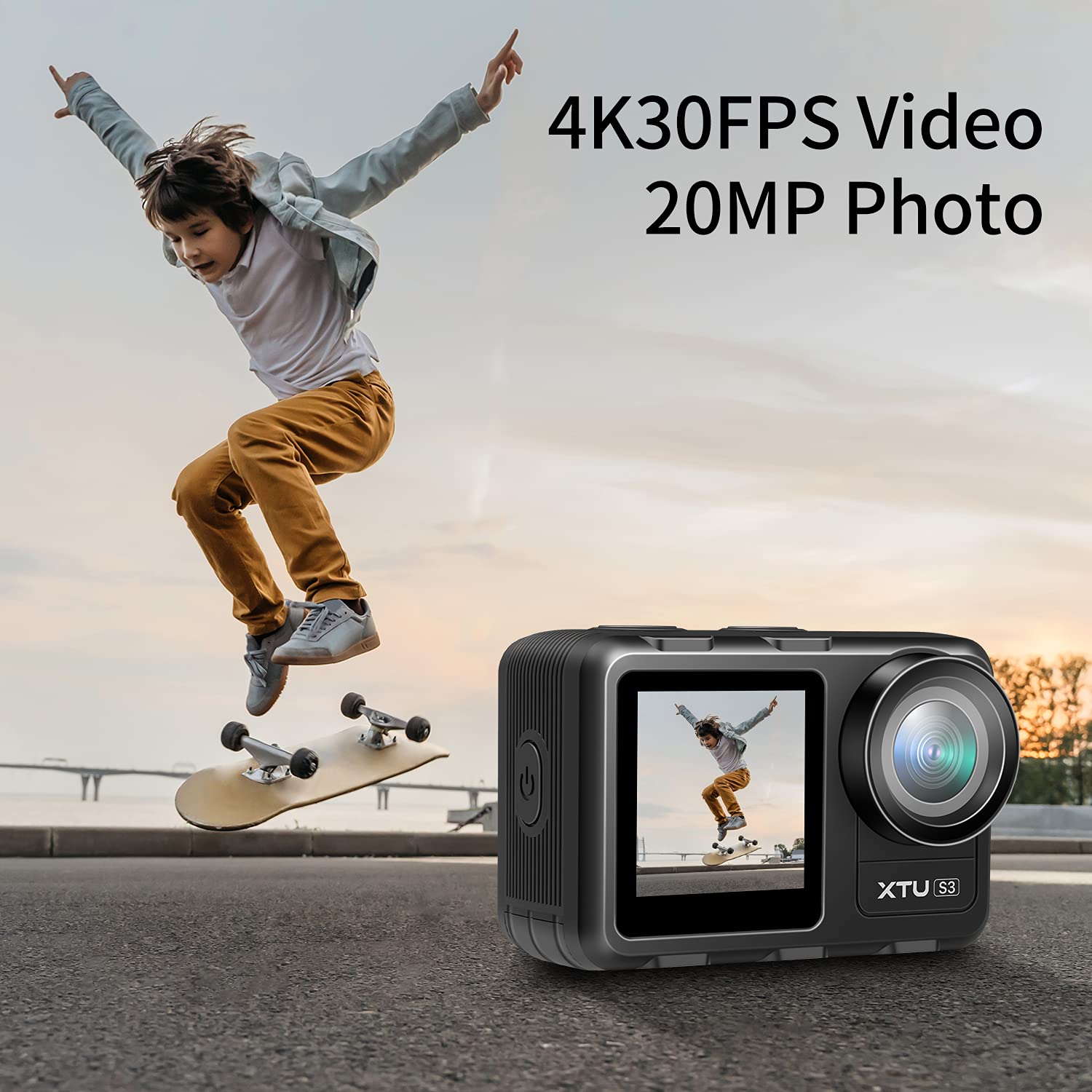 4K30FPS WiFi Action Camera Waterproof Camera, XTU 20MP Sports Camera with Dual Touch Screen Display, Vlog Camera EIS Remote Control 131 Feet Underwater 166° Wide Angle …