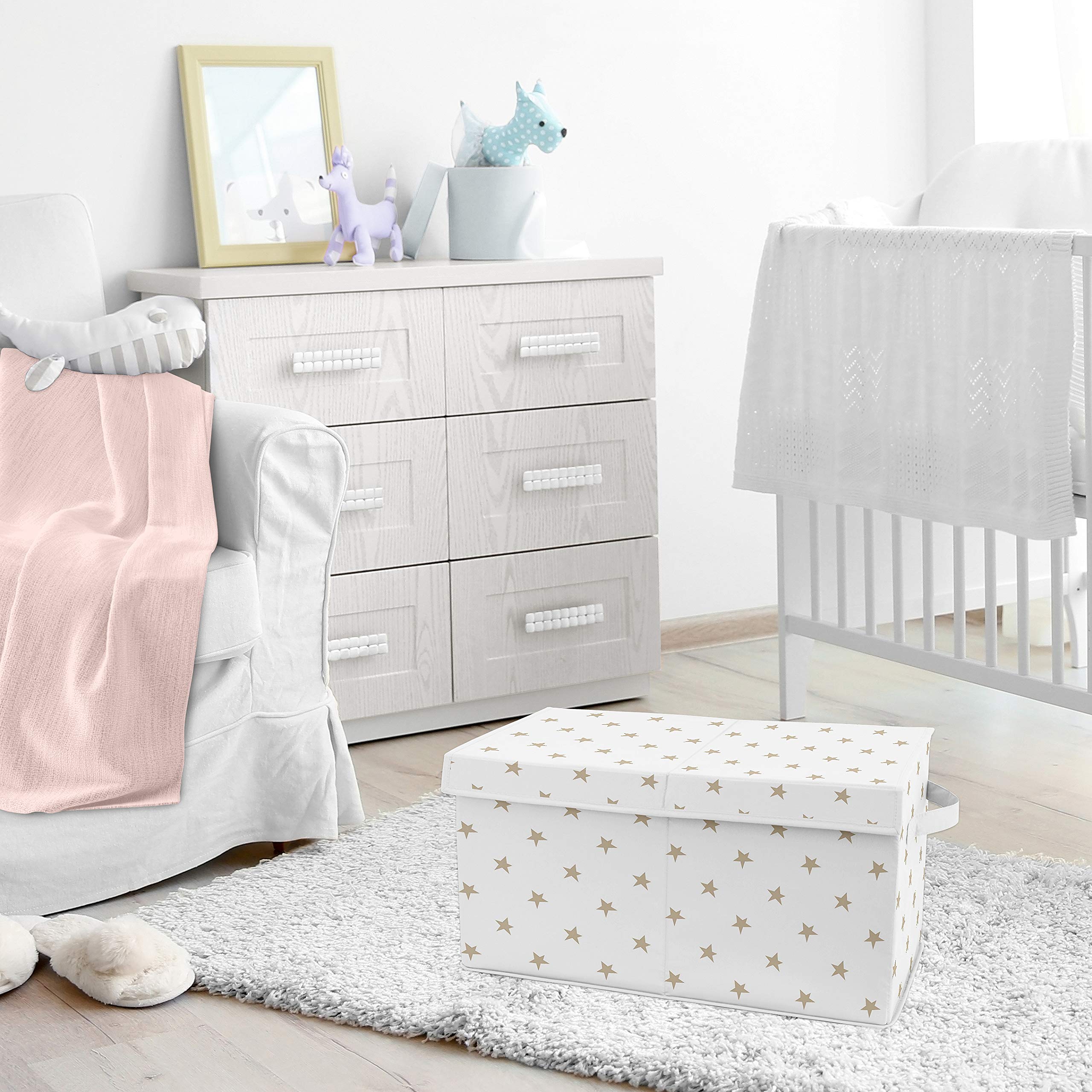 Sweet Jojo Designs Gold and White Celestial Star Girl Small Fabric Toy Bin Storage Box Chest For Baby Nursery or Kids Room