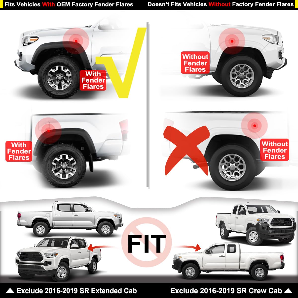 A-Premium Mud Flaps Splash Guards Mudguards Mudflaps [W/Hardware Accessories] Compatible with Toyota Tacoma 2023-2016, [Doesn't Fit SR], Set of 4PCS, Front and Rear (Driver & Passenger Sides)