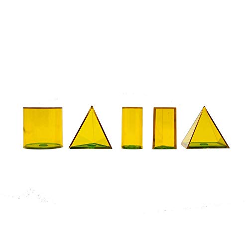 hand2mind Plastic Fillable 3D Shapes, Yellow Geometric Solids for Measuring Volume (Set of 14)