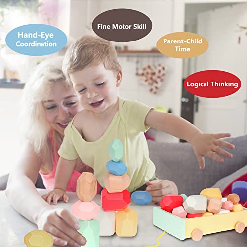 Cewkoo Wooden Stacking Blocks, 26 PCS Balancing Wood Building Blocks Set, Sorting and Stacking Games for Preschool Learning Educational Puzzle, Montessori Toys for Kids Toddlers 1Year Old+