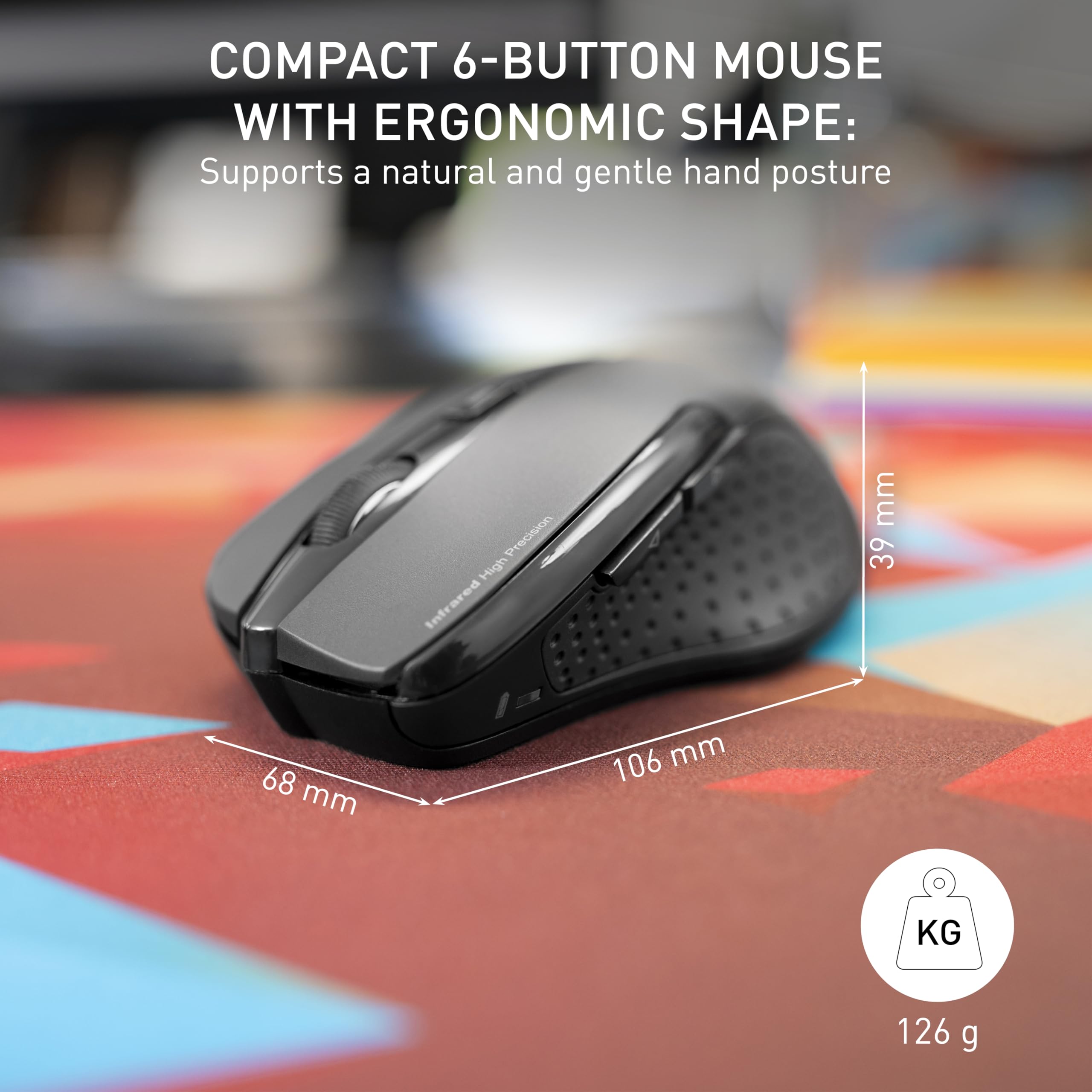 Cherry MW 3000 Wireless Mouse 2.4 GHz w/Nano USB Receiver, Black (UW7691)