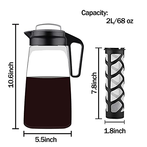Cold Brew Coffee Maker, Iced Coffee Maker Tea Brewer Leak-Proof with Removable Mesh Filter for Iced Coffee Cold Brew Tea, 2QT