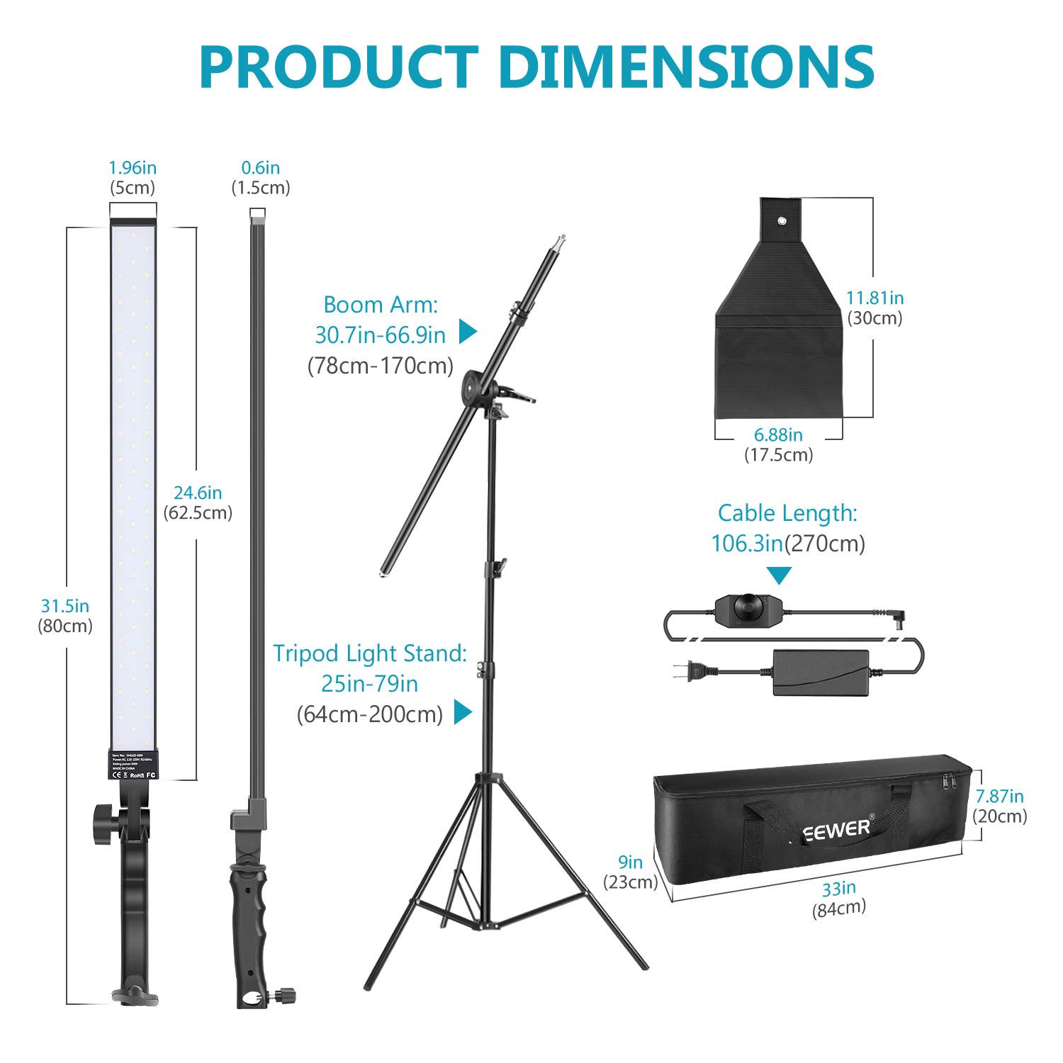 Neewer 3-Pack 60 LED Video Lighting Kit with Adjustable Brightness, 2.24 Meters Light Stand