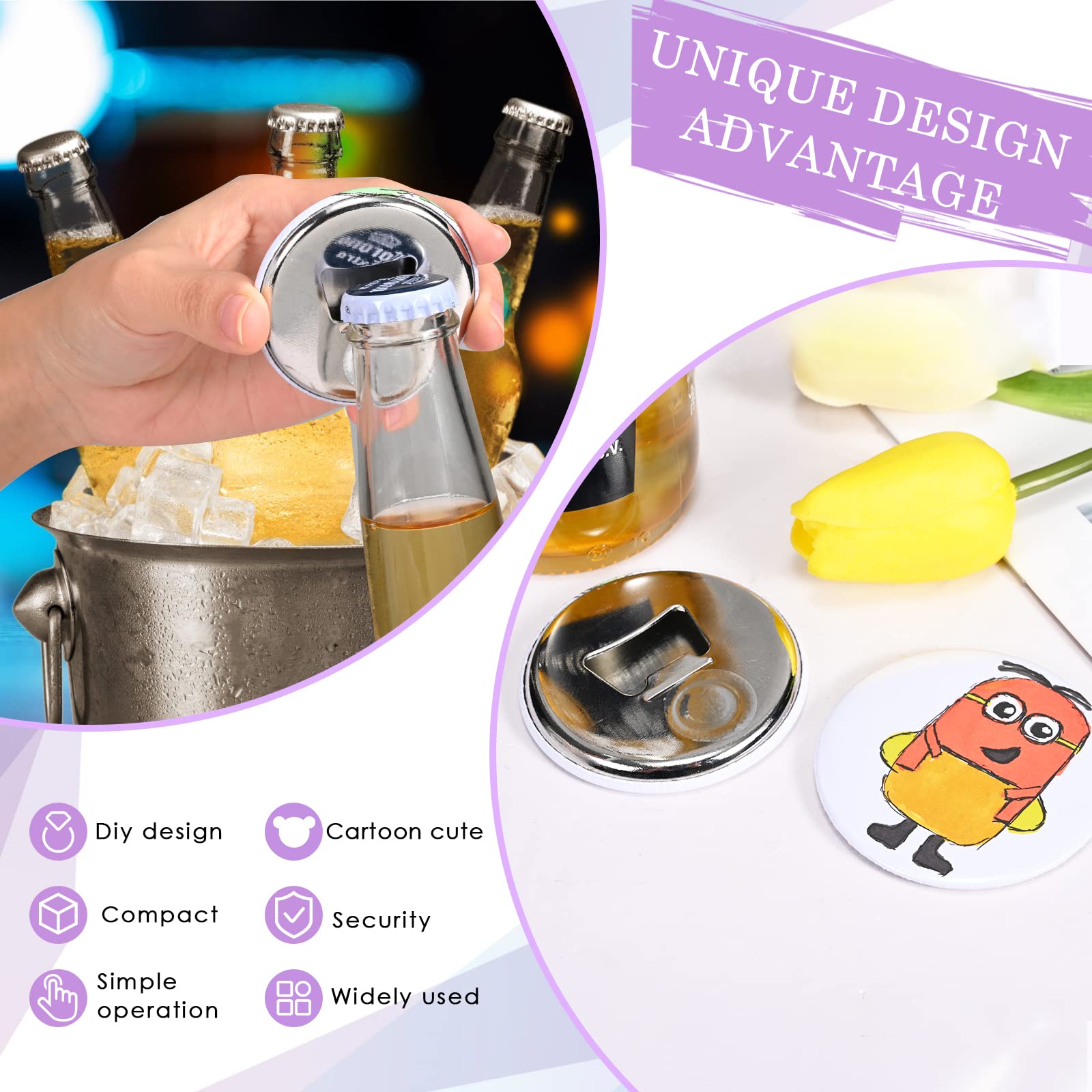 50 Sets 58mm Round Button Refills for Button Maker Machine, Bottle Opener Button Making Supplies Includes Metal Cover, Metal-Back, Clear Film