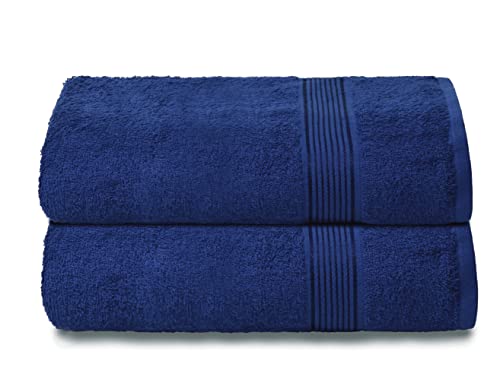 Belizzi Home Cotton 2 Pack Oversized Bath Towel Set 28x55 inches, Large Bath Towels, Ultra Absorbant Compact Quickdry & Lightweight Towel, Ideal for Gym Travel Camp Pool - Navy Blue