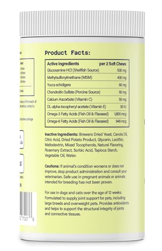 AHALEA Mobility Bites Dog Joint Supplement - Hip and Joint Chews for Dogs - Pet Products with Glucosamine, Chondroitin, & MSM + Vitamins C and E for Dog Joint Relief 60 ct