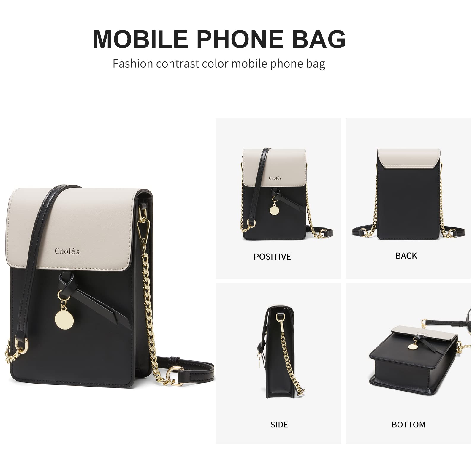Cnoles Small Crossbody Phone Purse for Women Leather Wallet with Credit Card Slots Black
